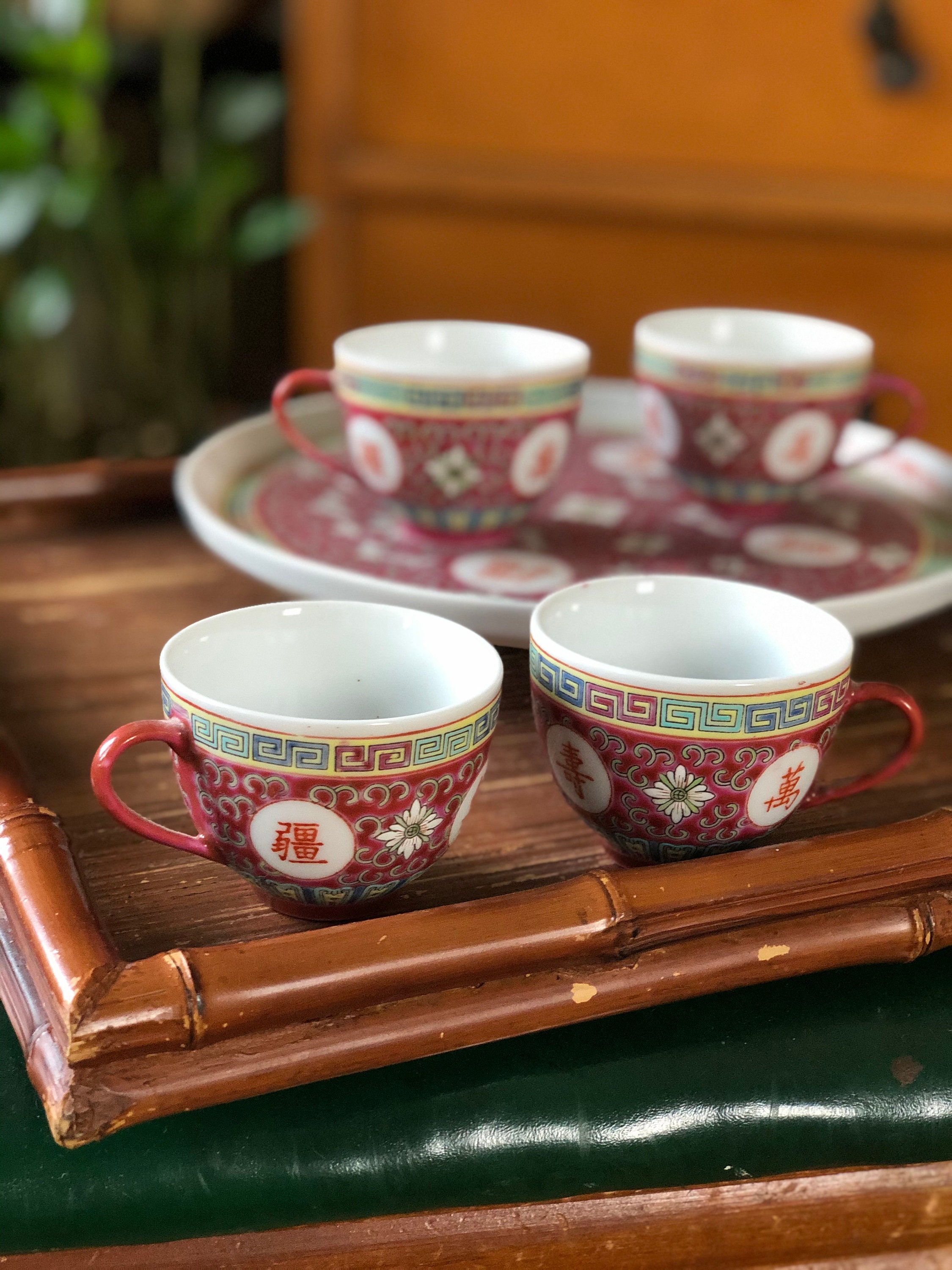 Vintage Chinese Tea Cups and Plate Set Beautiful Asian 4 Oz | Etsy