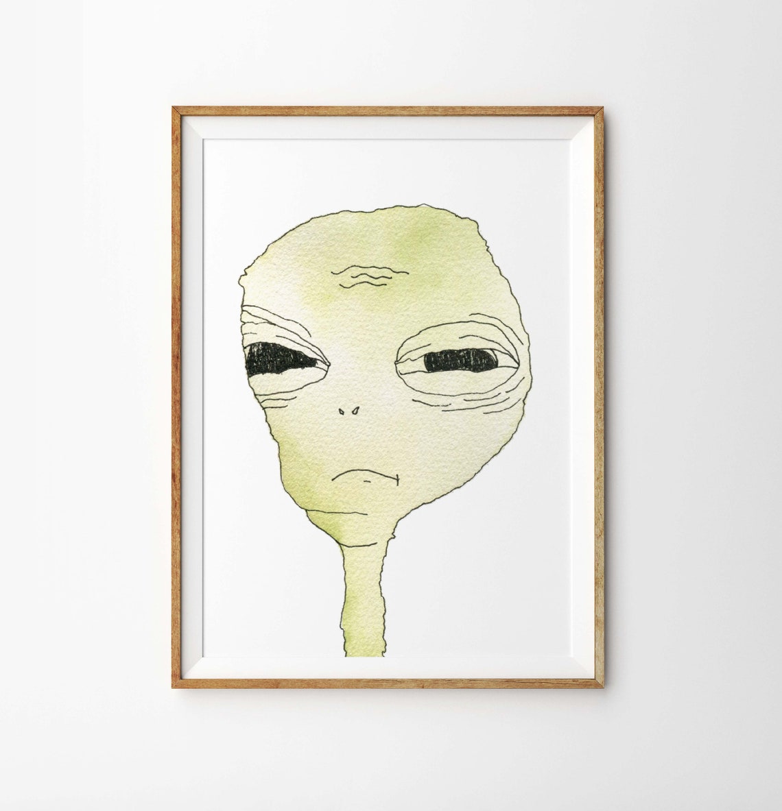 WATERCOLOR Alien Art Print Hand Painted Green Alien Head - Etsy