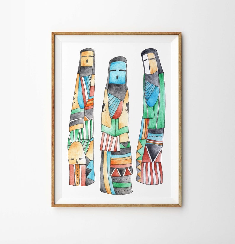 Hand-painted Indian Inspired Southwest Art, Hopi Kachinas Art Style ...