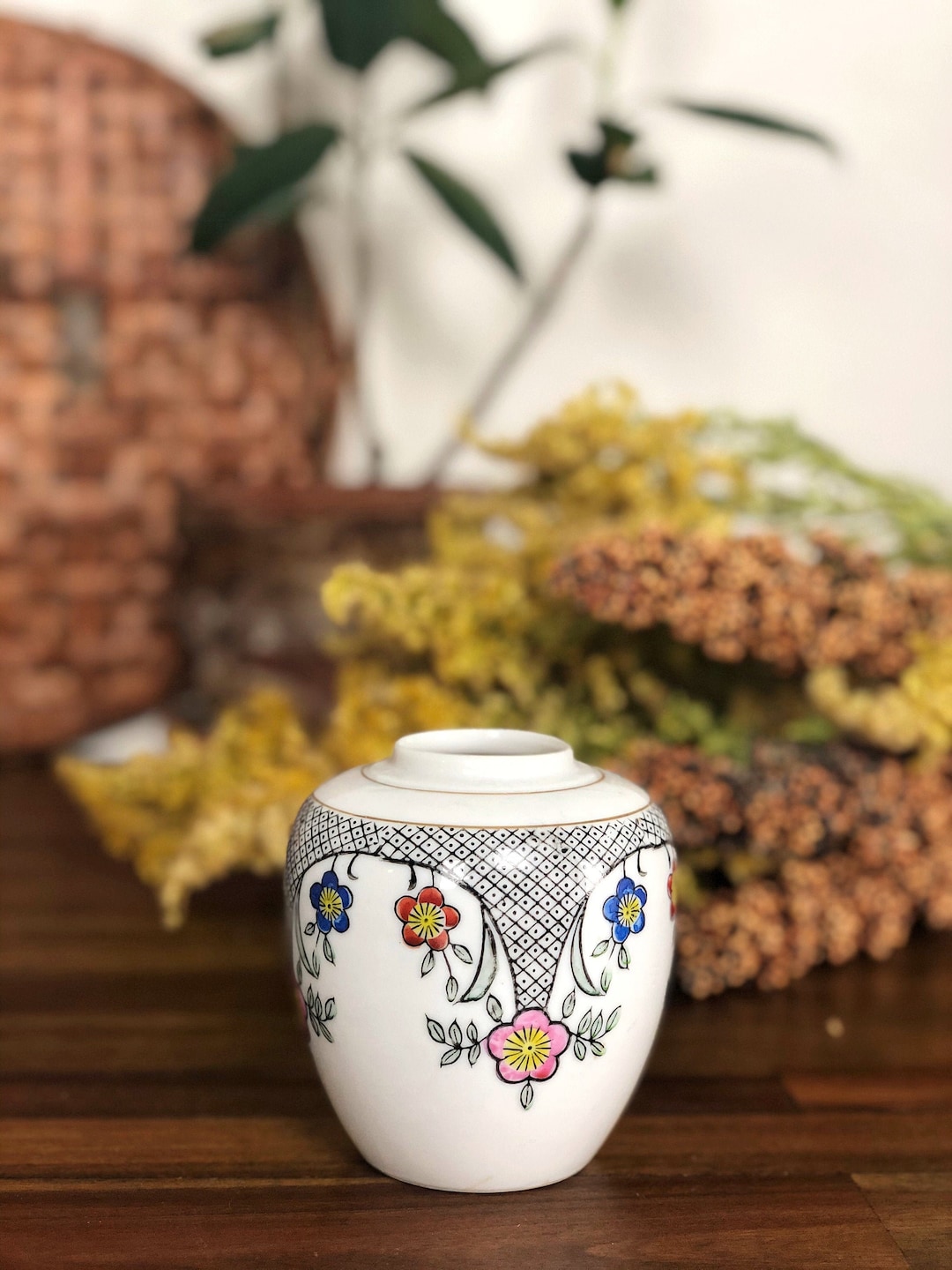 Vintage Japanese Vase - Beautiful Handmade Japanese Vase With Painted ...