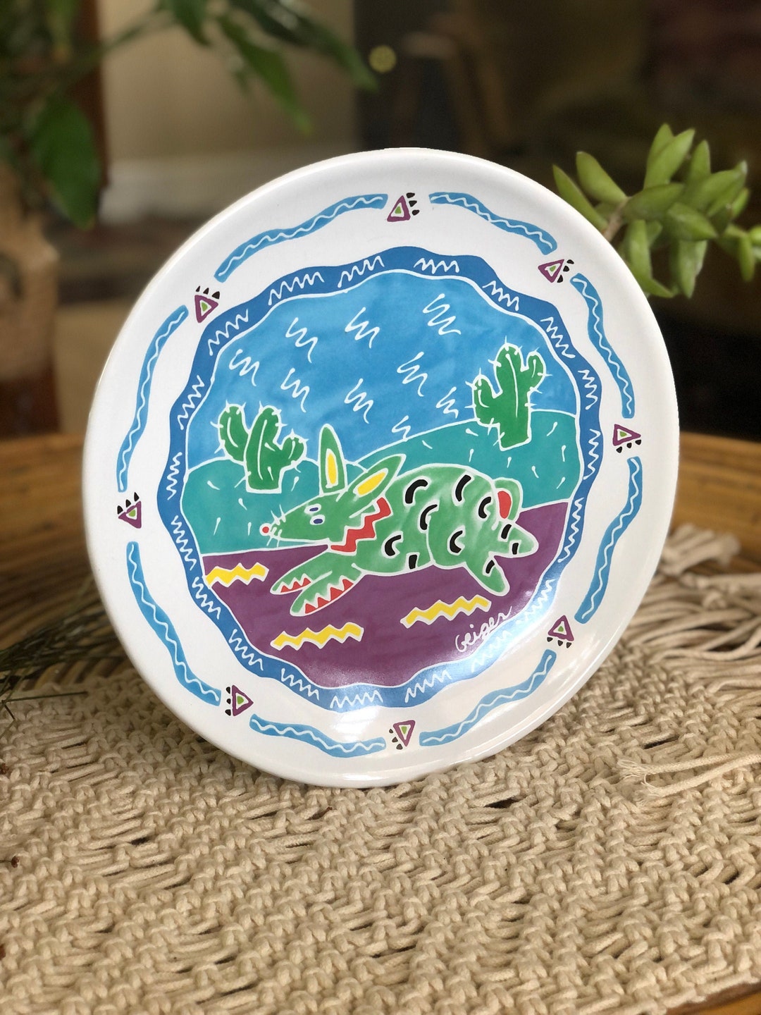 1987 Vintage Chaleur Plate - Signed Judith Geiger Southwest Armadillo ...