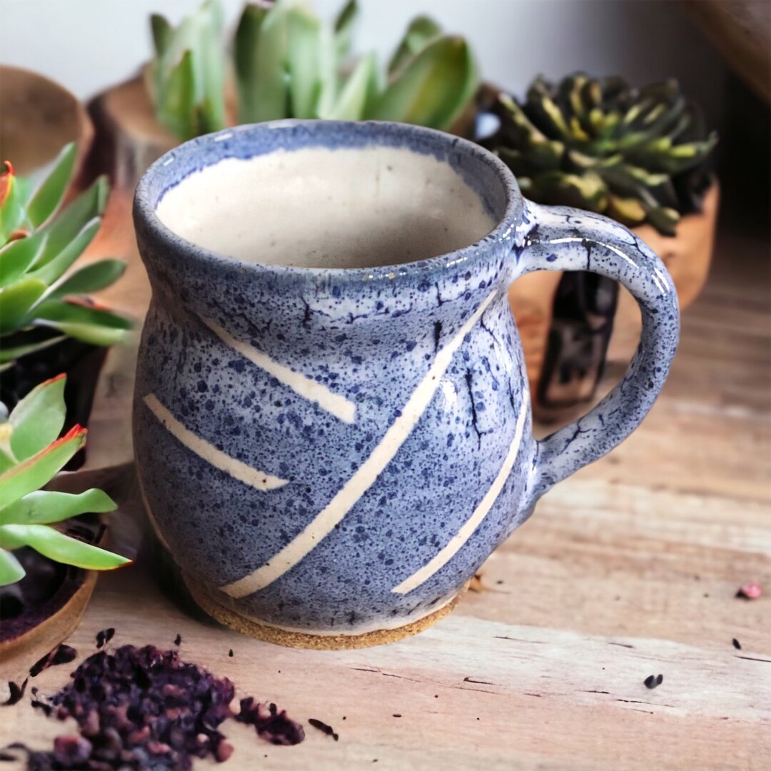 HANDMADE Vintage Glazed Stone Mug - 14 Oz Stone Coffee Mug - Blue and ...