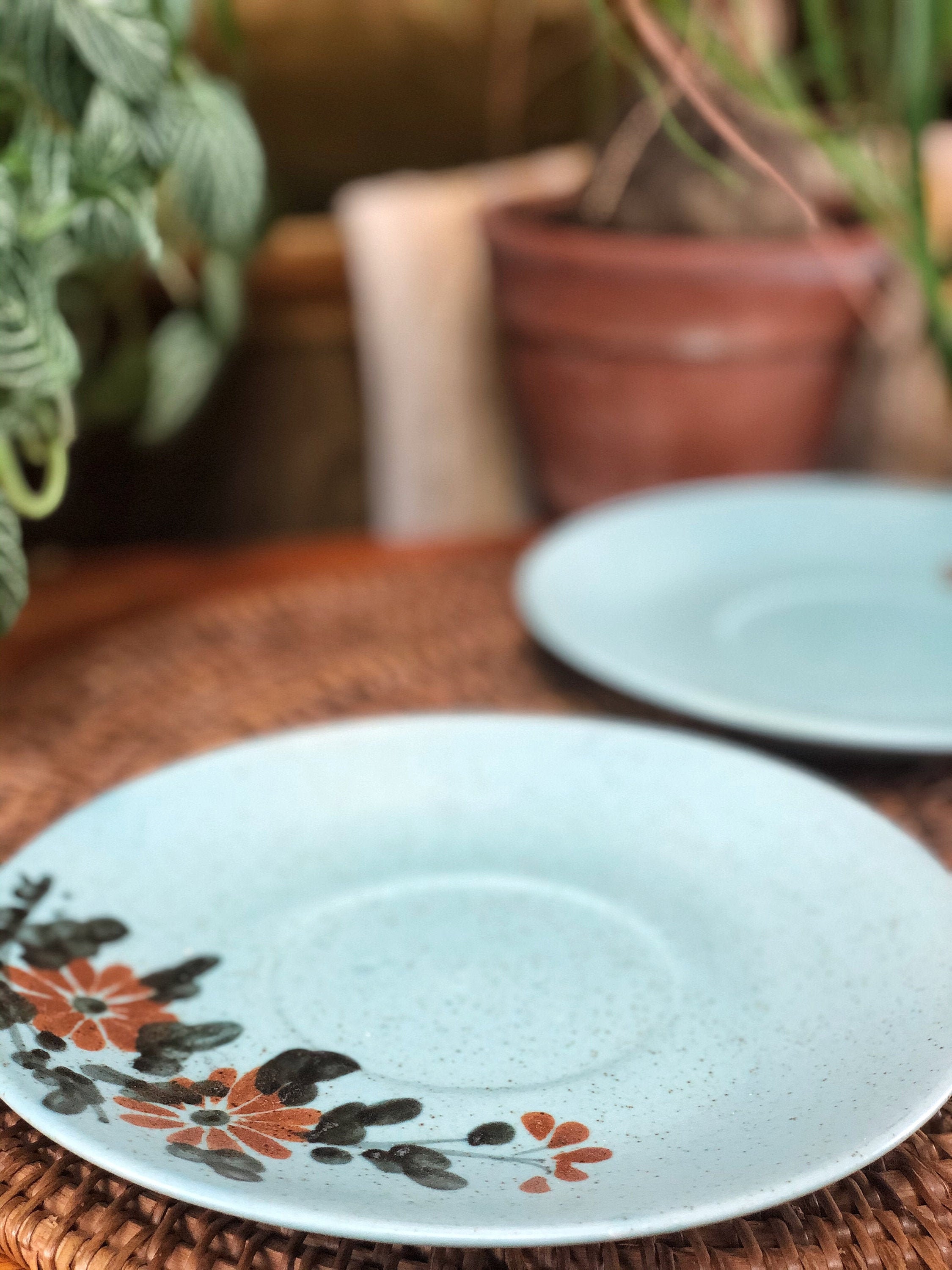 VINTAGE Japanese Plate Set - Blue Speckled Stone Plates With Beautiful ...