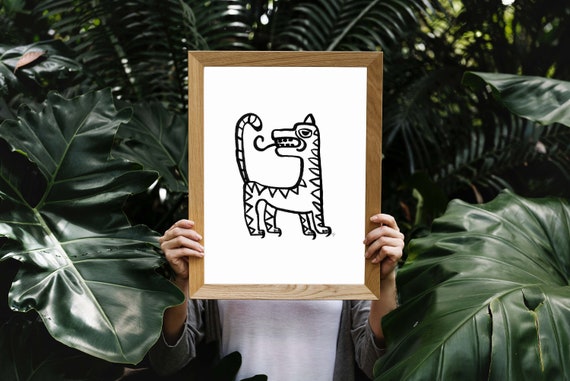 Mayan Tiger Art Print Hand Painted Minimal Mayan Folk Art - Etsy
