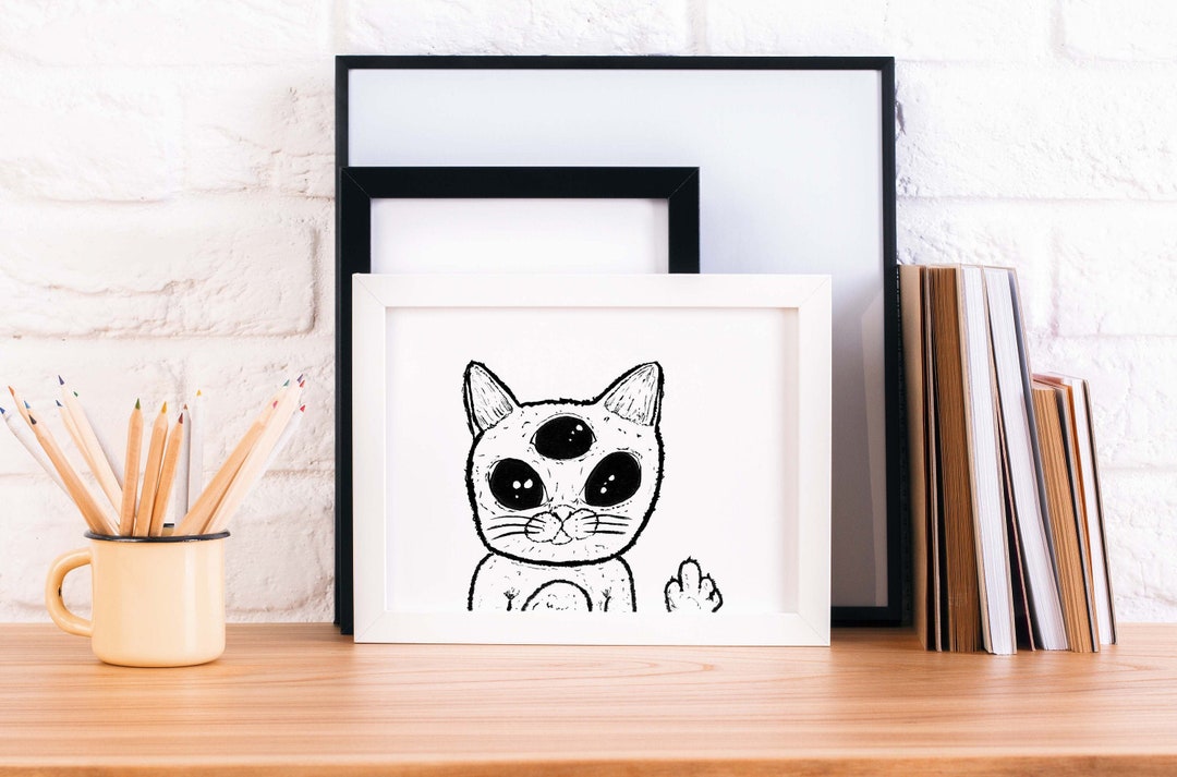 All Seeing Cat Art Print - Hand Painted Third Eye Cat Illustration ...