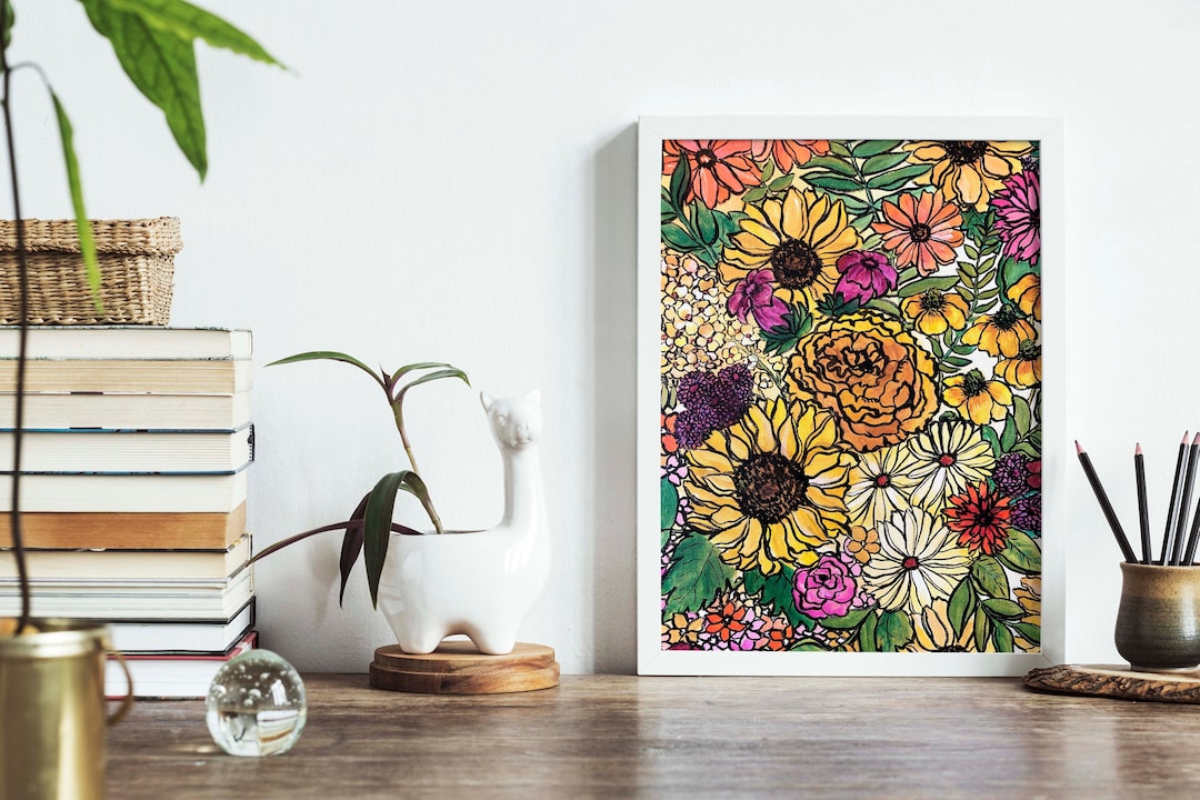 Garden Flowers Art Print by Kate Yarter- Hand Painted Flowers Printed ...