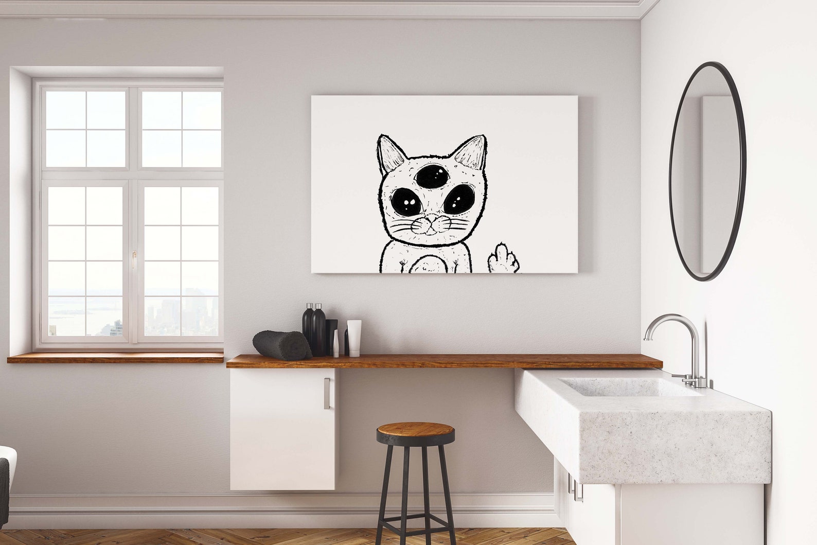 All Seeing Cat Art Print Hand Painted Third Eye Cat | Etsy