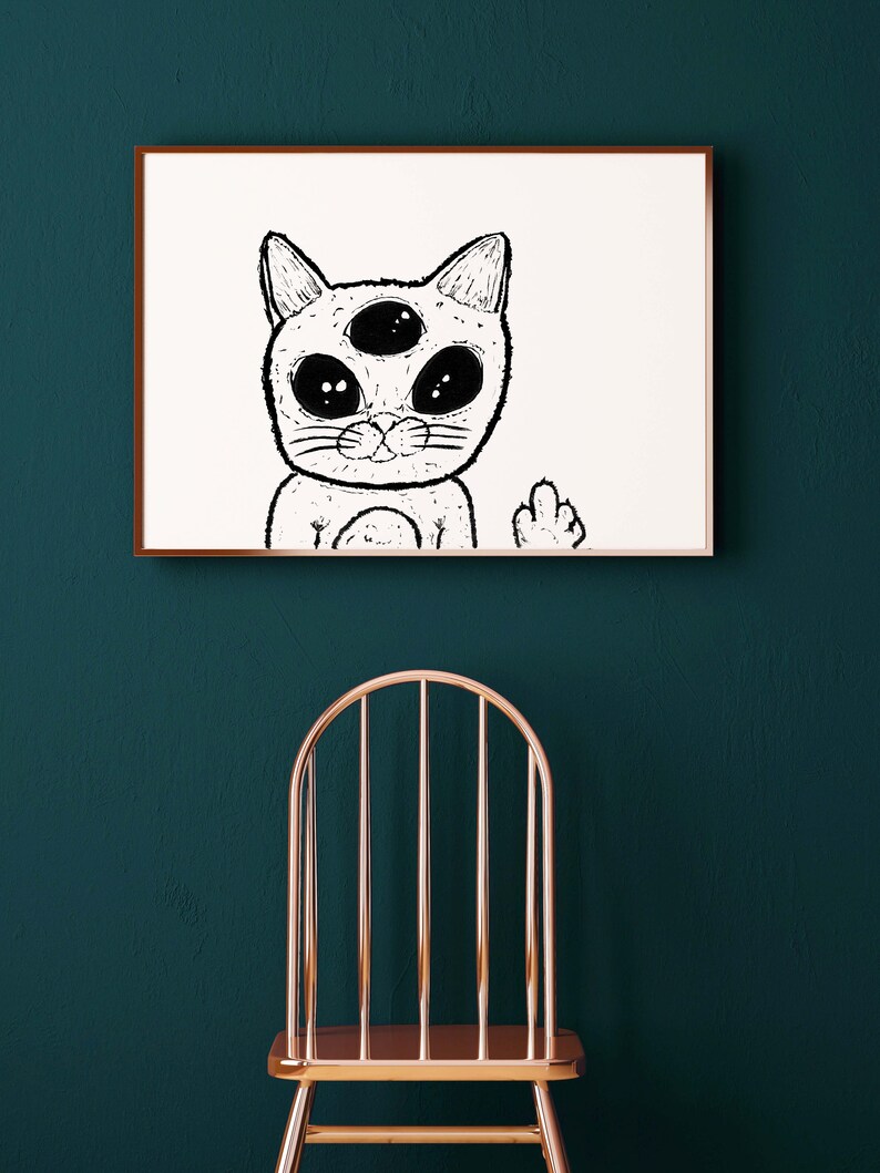 All Seeing Cat Art Print Hand Painted Third Eye Cat - Etsy