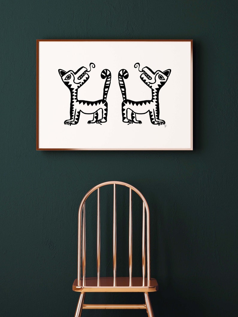 Mayan Tiger Art Print Hand Painted Minimal Mayan Folk Art | Etsy