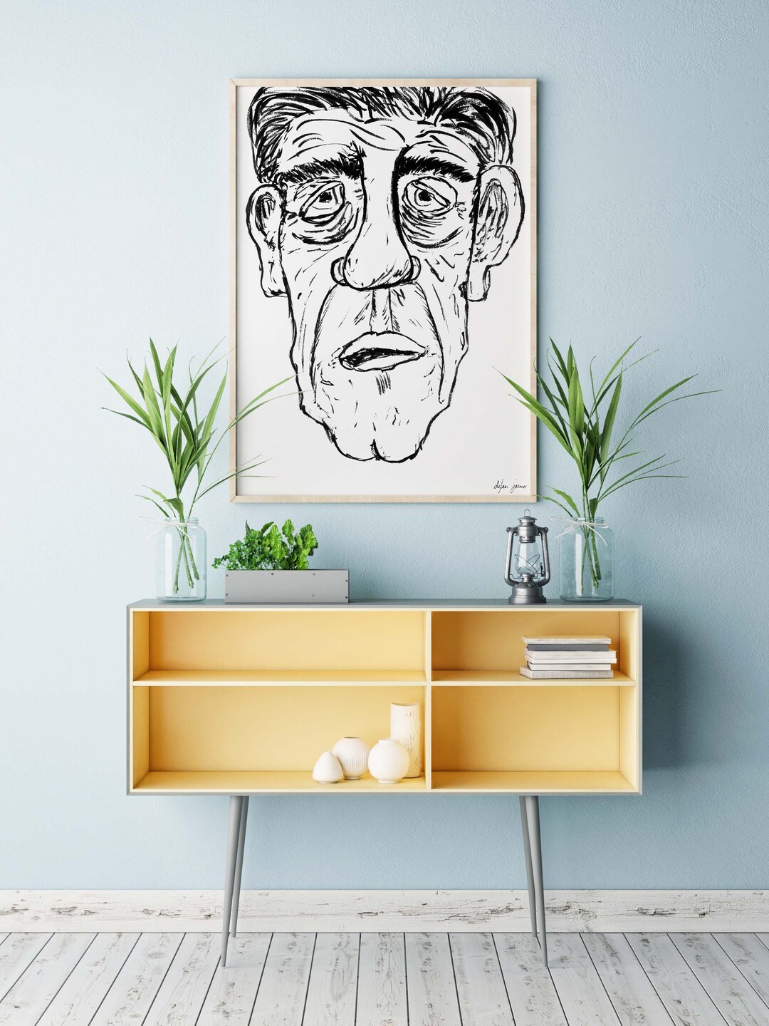 Hand Painted Old Man Portrait,minimal Portrait Illustration Wall Print ...