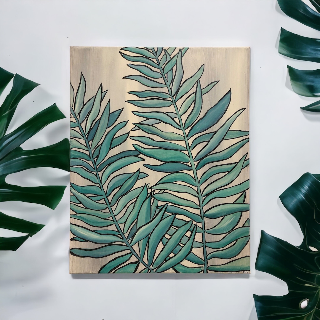 Blue Palms by Kate Yarter 16x20 Tropical Leaves Botanical Painting ...