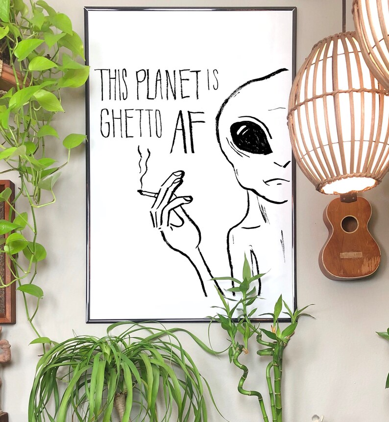 Smoking Alien Fine Art Print Hand Painted Funny Alien Wall | Etsy