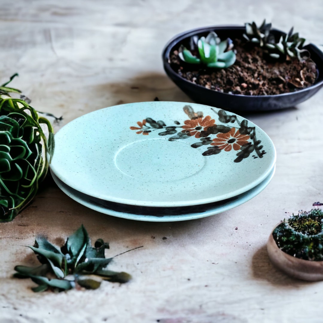 VINTAGE Japanese Plate Set - Blue Speckled Stone Plates With Beautiful ...