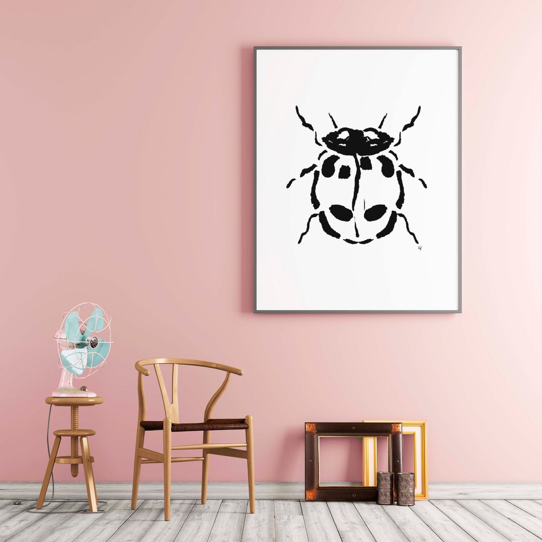 Lady Bug,hand Painted Lady Bug,black and White Art,bugs,kids Room Art ...