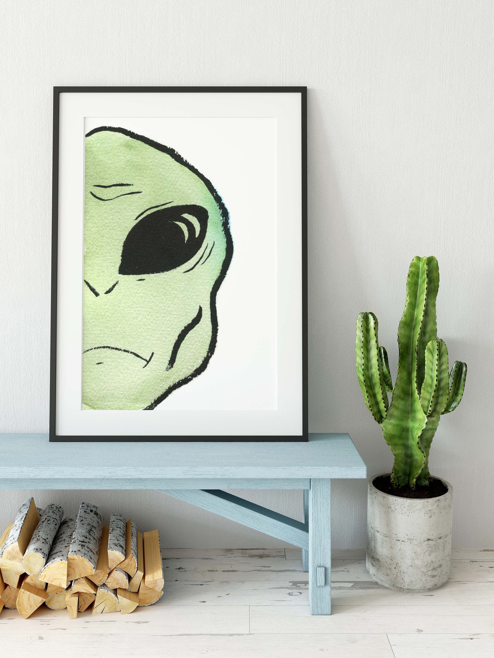 WATERCOLOR Alien Art Print Hand Painted Green Alien Printed - Etsy