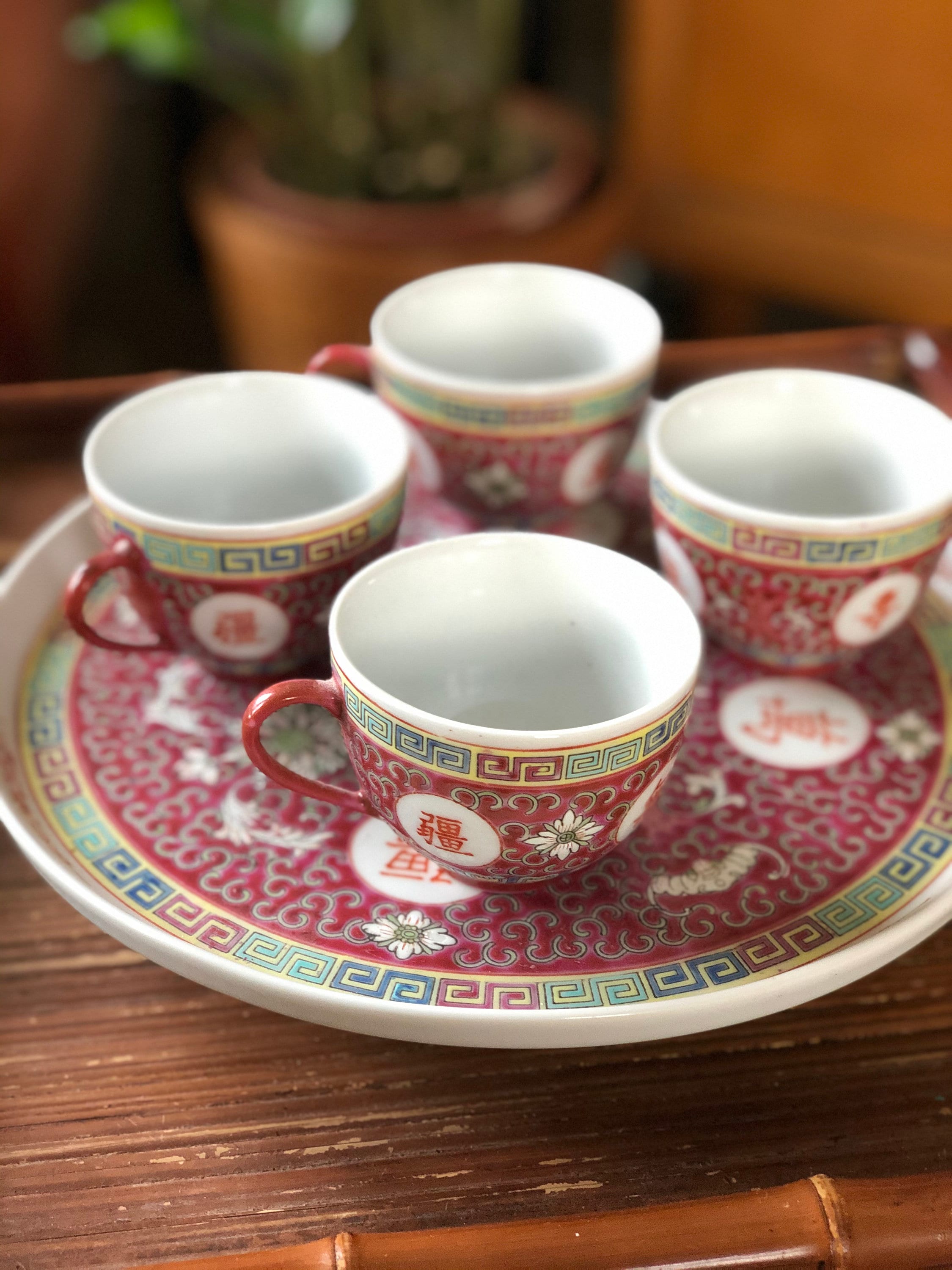 Vintage Chinese Tea Cups and Plate Set - Beautiful Asian 4 Oz Ceramic ...