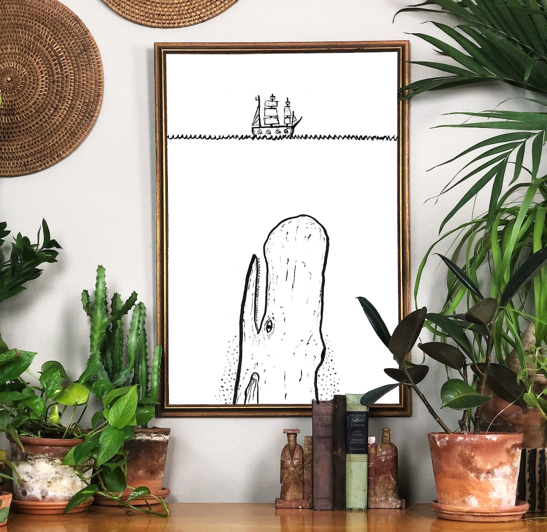 Moby Dick Art Print - Folk Tale Whale Illustration Printed on High ...