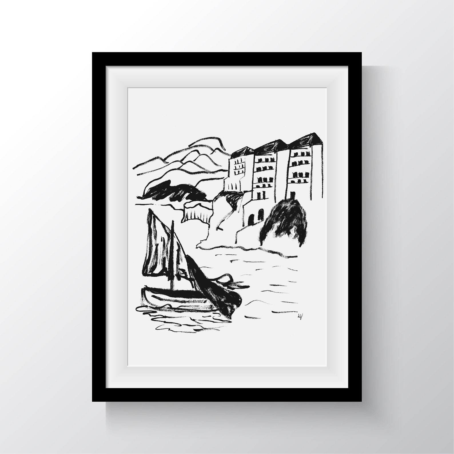 Hand Illustrated Sailboat Art Print - Italian Coastline Original Fine ...