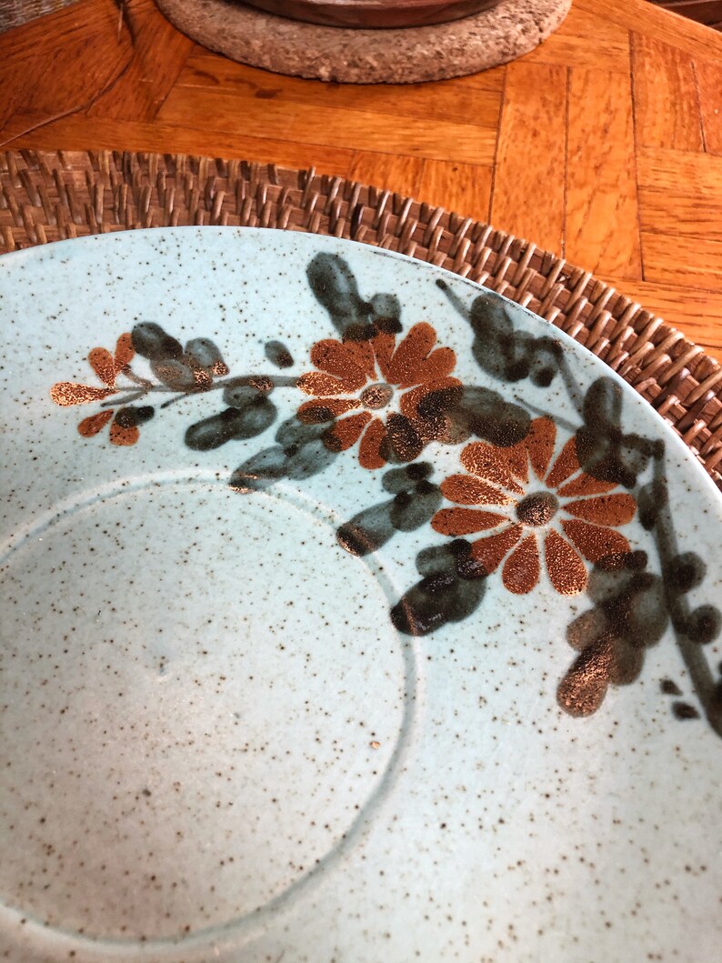 VINTAGE Japanese Plate Set - Blue Speckled Stone Plates With Beautiful ...