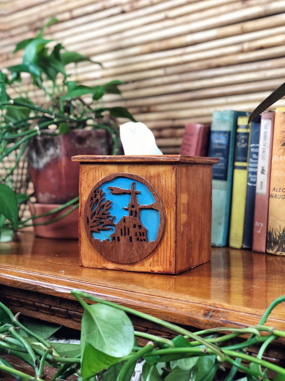 Vintage Wooden Tissue Box - Hand Carved Wooden Box or Plant Stand With ...