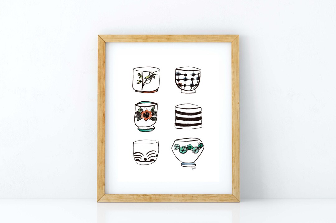 Sake Cup Art Print - Hand Illustrated Japanese Sake Wall Art - Original ...