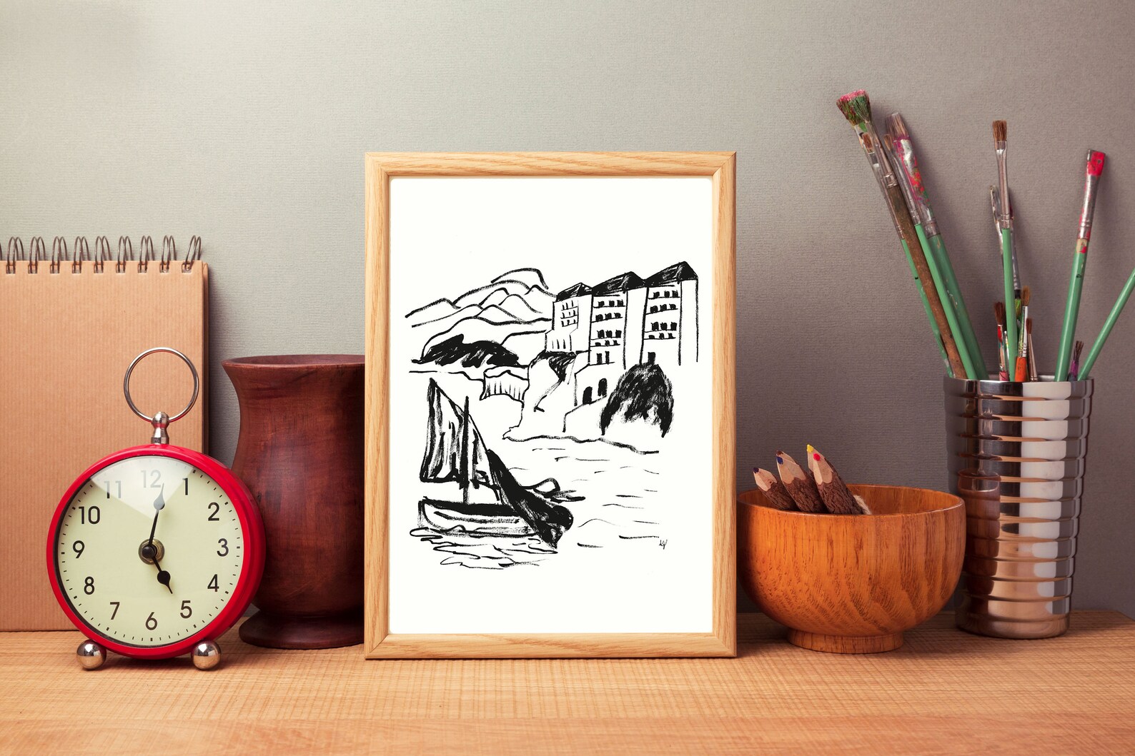 Hand Illustrated Sailboat Art Print - Italian Coastline Original Fine ...