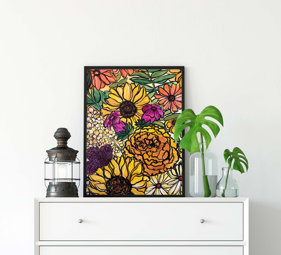 Garden Flowers Art Print by Kate Yarter - Painted Acrylic Flowers ...