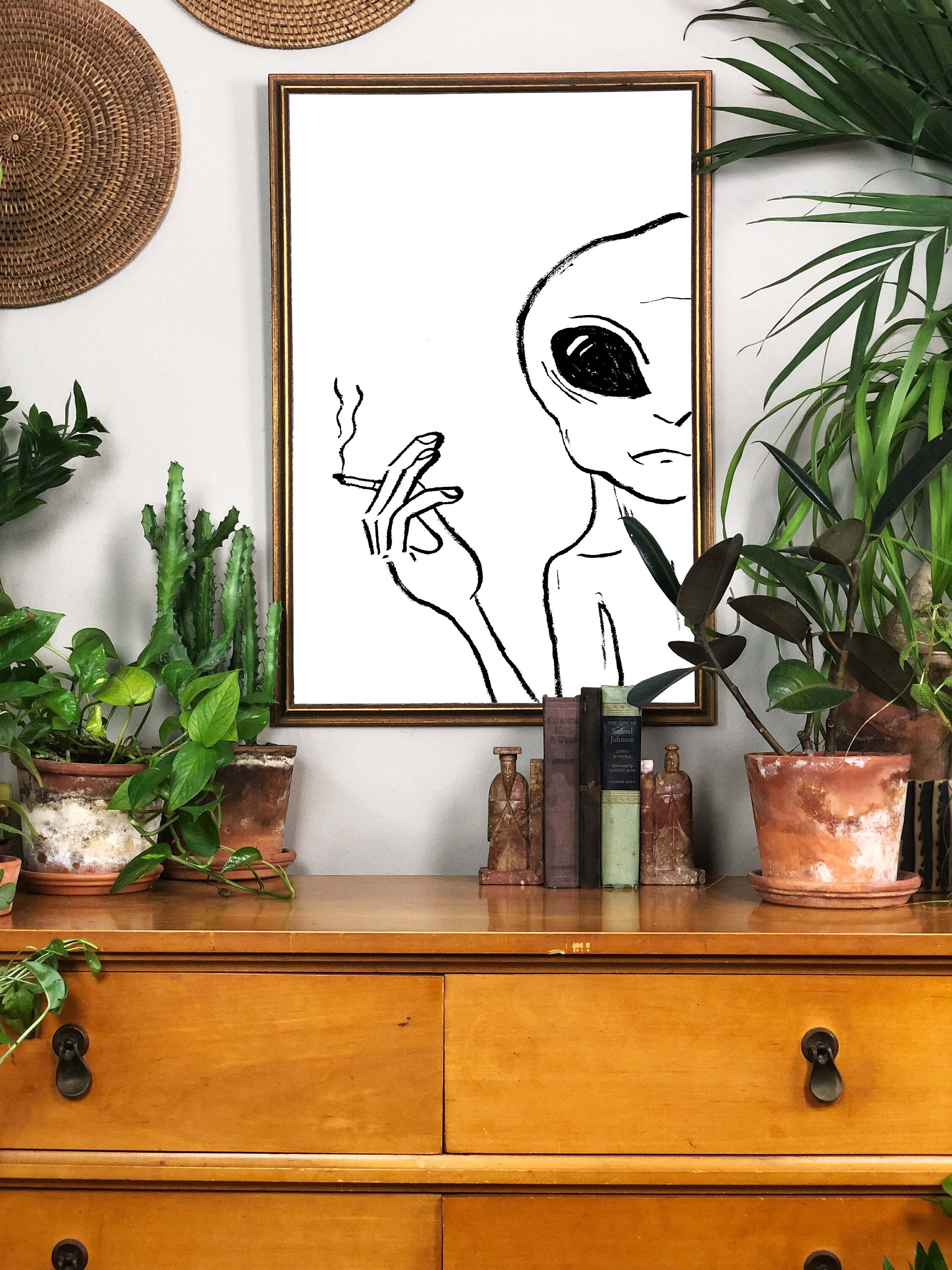 Smoking Alien Art Print Hand Painted Minimal Alien Printed | Etsy UK