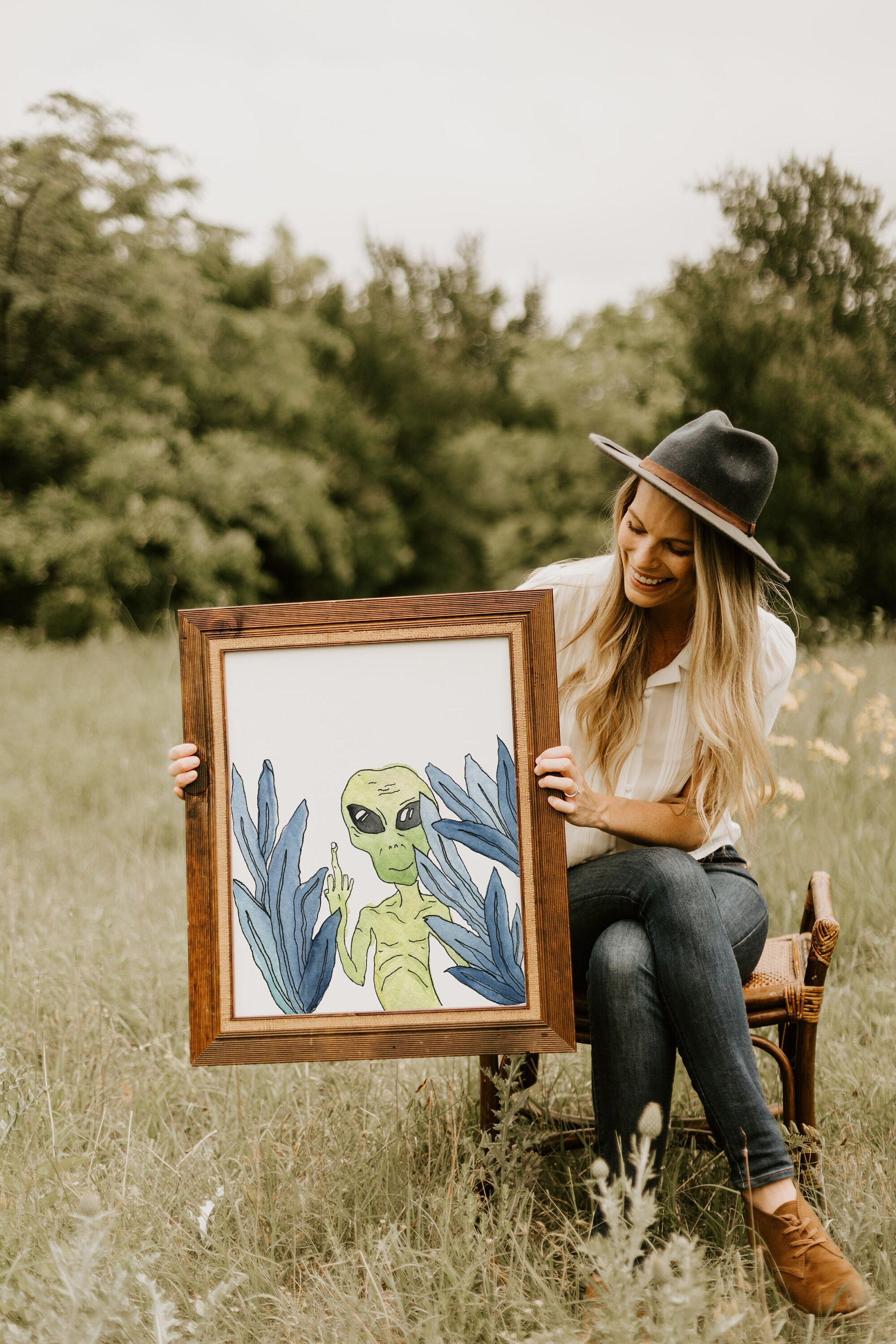 WATERCOLOR Alien Art Print - Hand Painted Tropical Alien Printed on ...