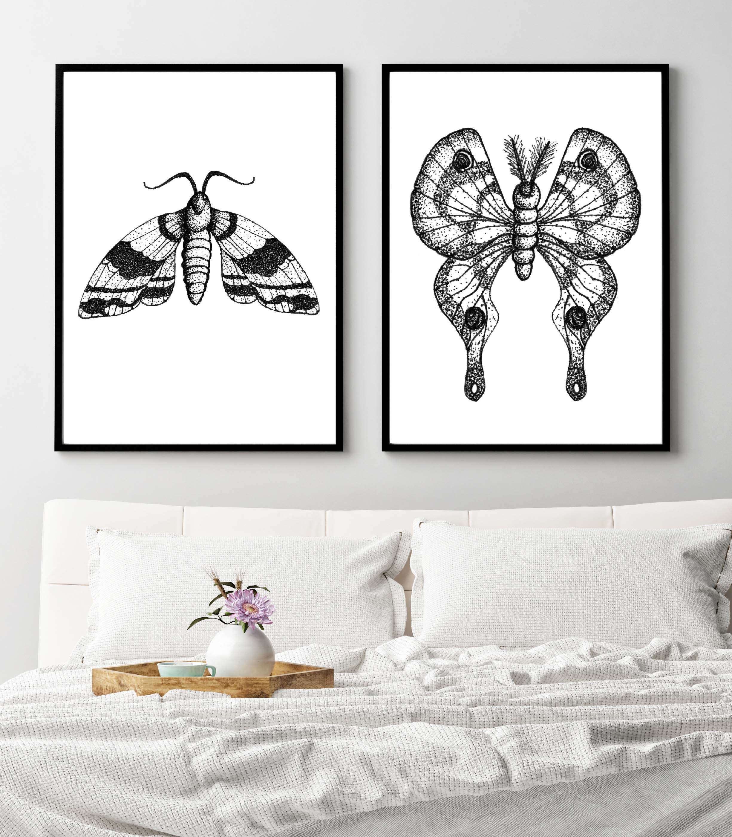 Moth Illustration Art Print - Hand Illustrated Pointillism Moth Art ...