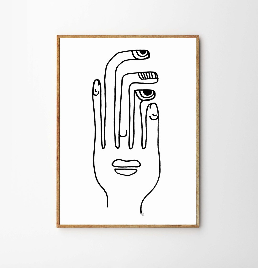 Contour Hand and Face Art Print - Hand Illustrated Abstract Portrait ...