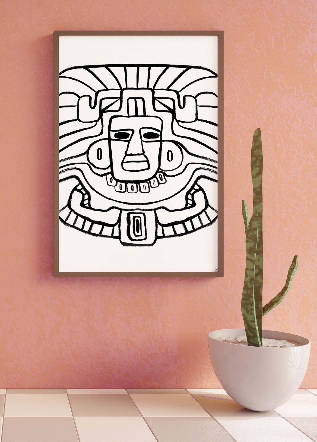 Hand Painted Mayan God Art Print - Minimal Eclectic Mayan Folk Art ...