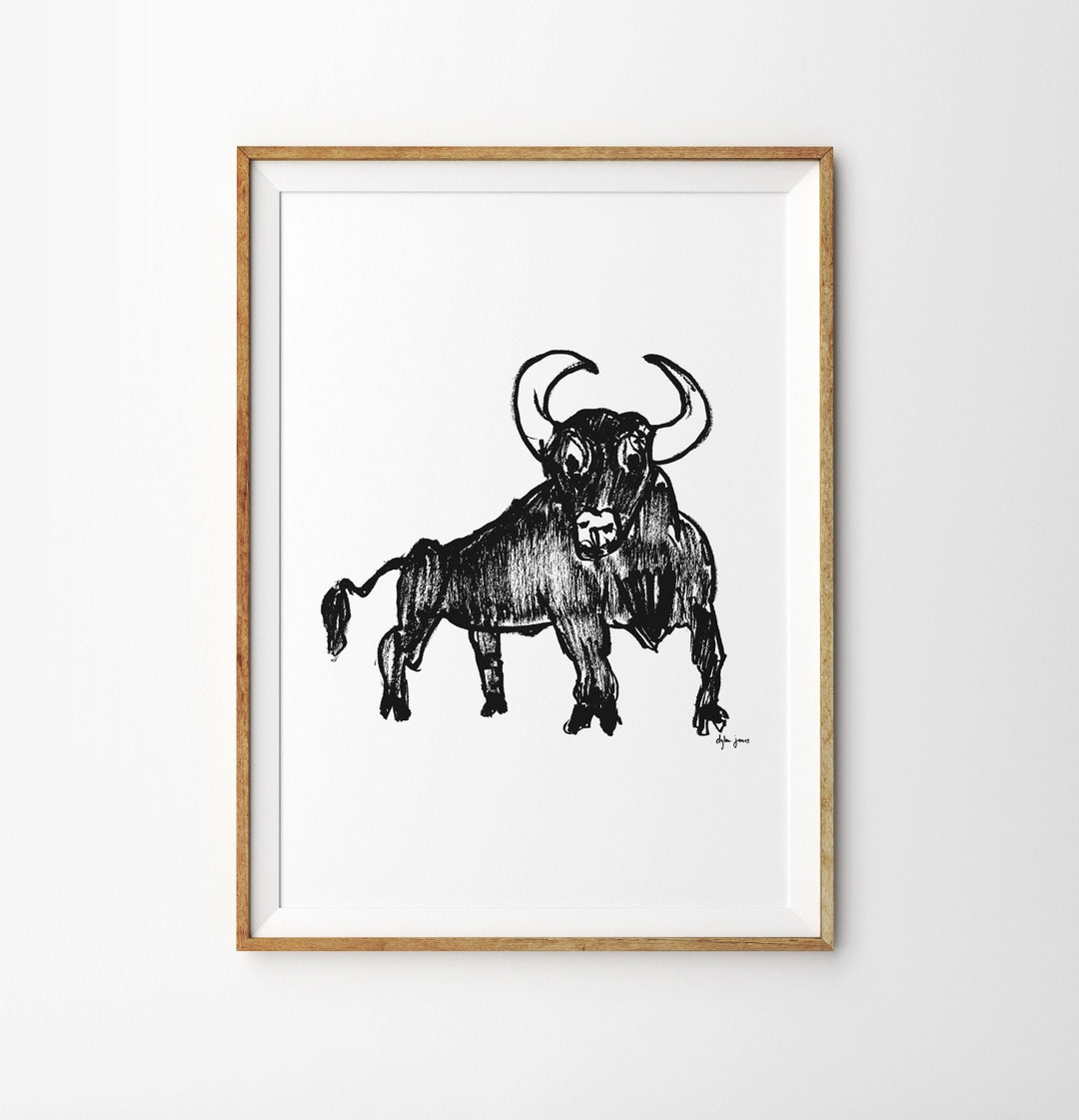 Bull Illustration Art Print - Hand Painted Spanish Bull Printed on ...