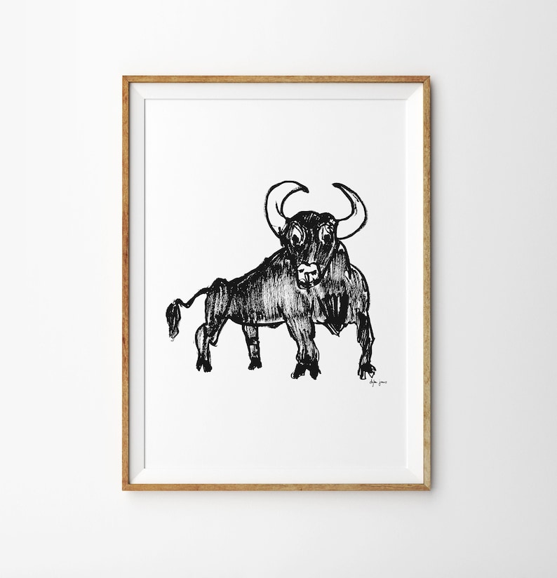 Bull Illustration Art Print Hand Painted Spanish Bull - Etsy