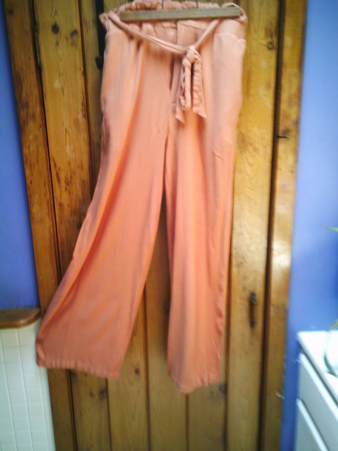 Vintage Soft Sleek Tangerine Slacks Size L Cloth Ties Waist Wide Legs ...