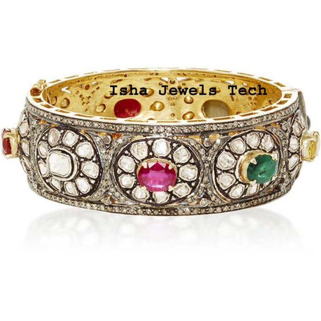 Diamond Polki Bangle Natural Rosecut Diamond Uncut Diamond Polki 925 ...