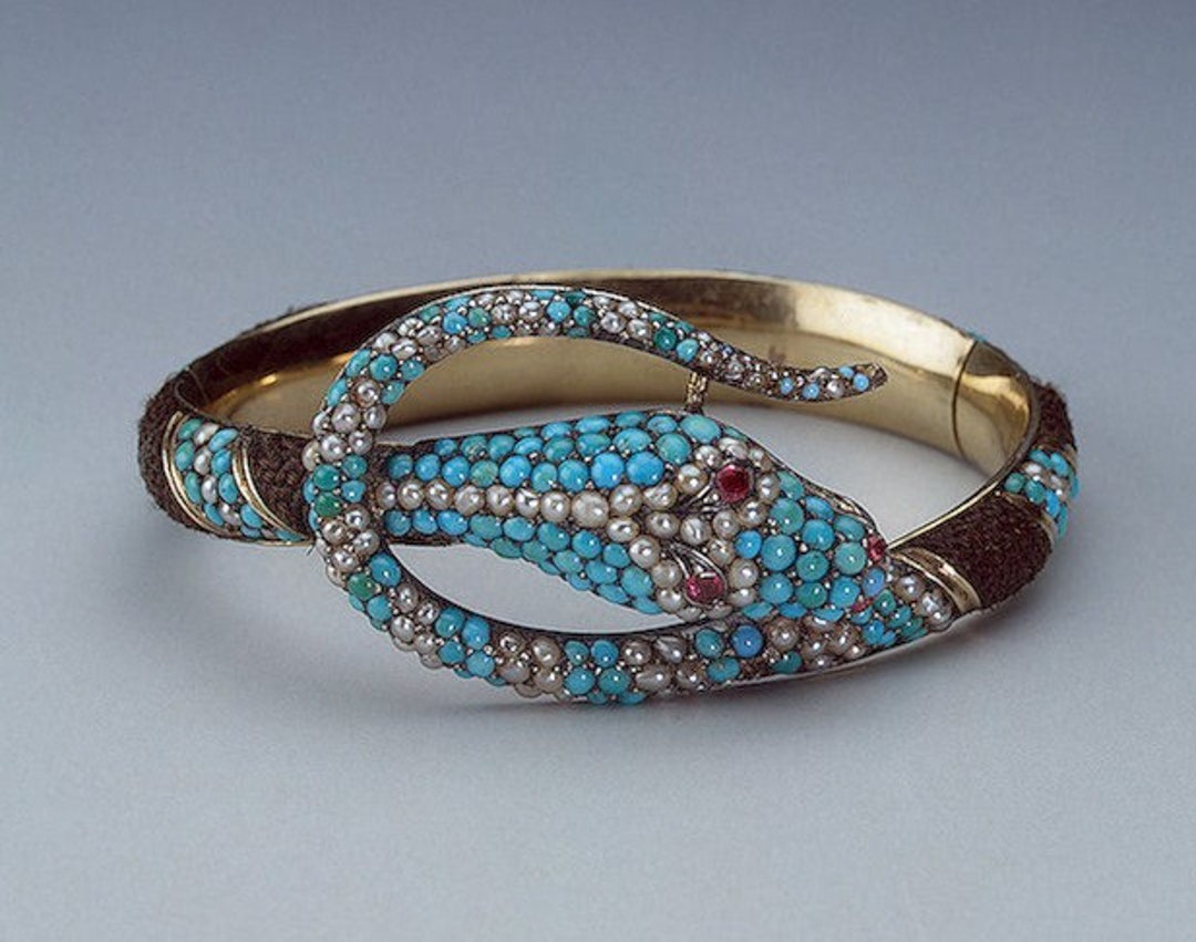 Snake Bangle Turquoise Gemstone & Pearl , Ruby 925 Sterling Silver ...