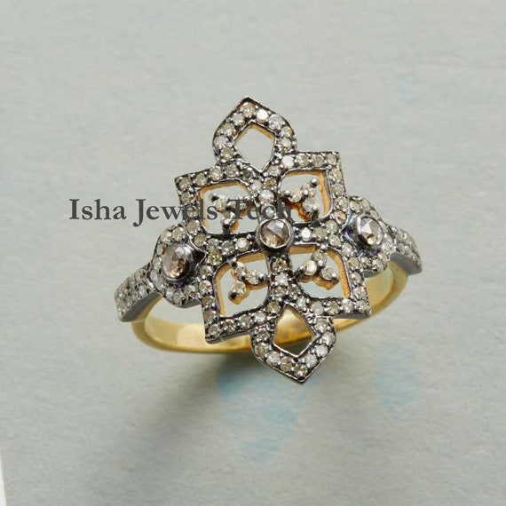 Natural Rose Cut Diamond Gold & Solid 925 Sterling Silver Ring | Etsy