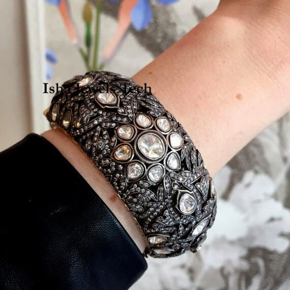 Victorian Bangle Natural Rose Cut Diamond & Uncut Diamond | Etsy