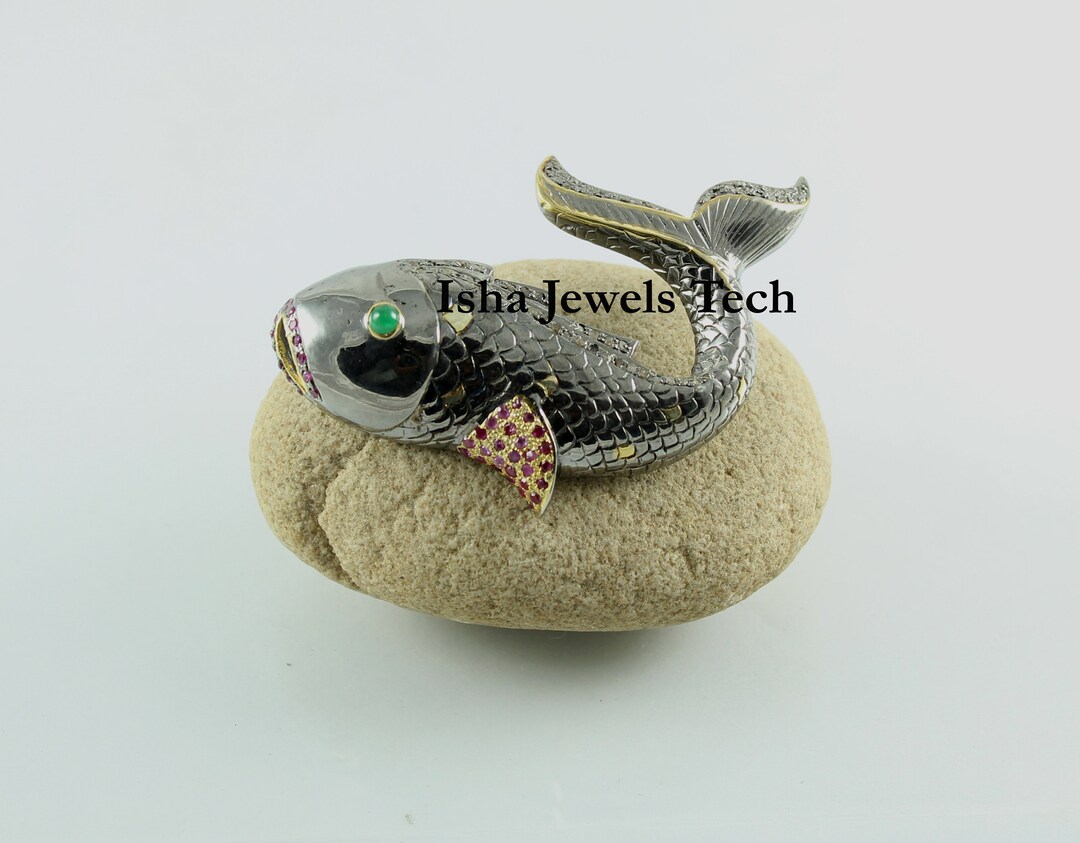 Diamond Brooch Natural Rose Cut Diamond & Ruby Gold 925 Sterling Silver ...