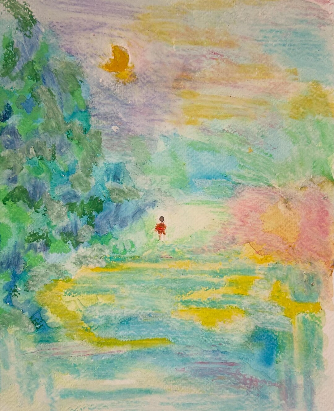 Watercolor Painting: Wondrous Path, Oil Pastel Illustration (8x10) - Etsy
