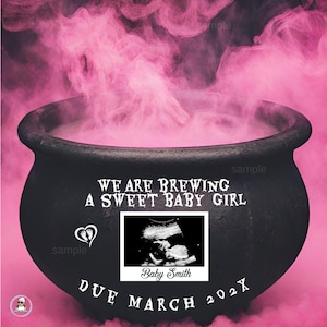 Halloween Pregnancy Announcement Girl, Pink Cauldron Smoke, Baby ...