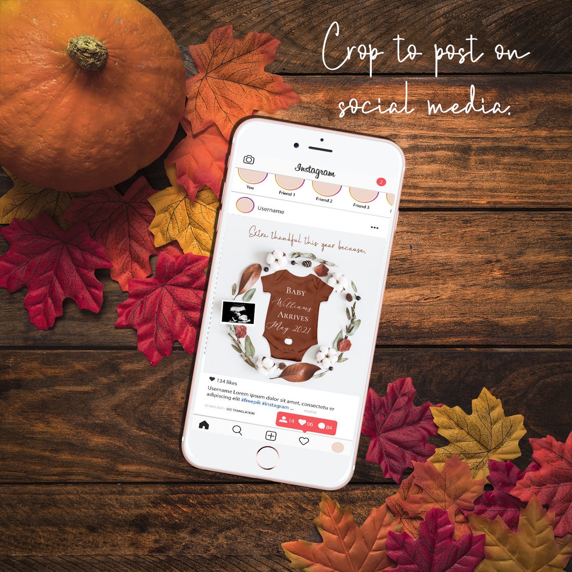 Editable, November Pregnancy Announcement, Thanksgiving, Fall, Digital ...