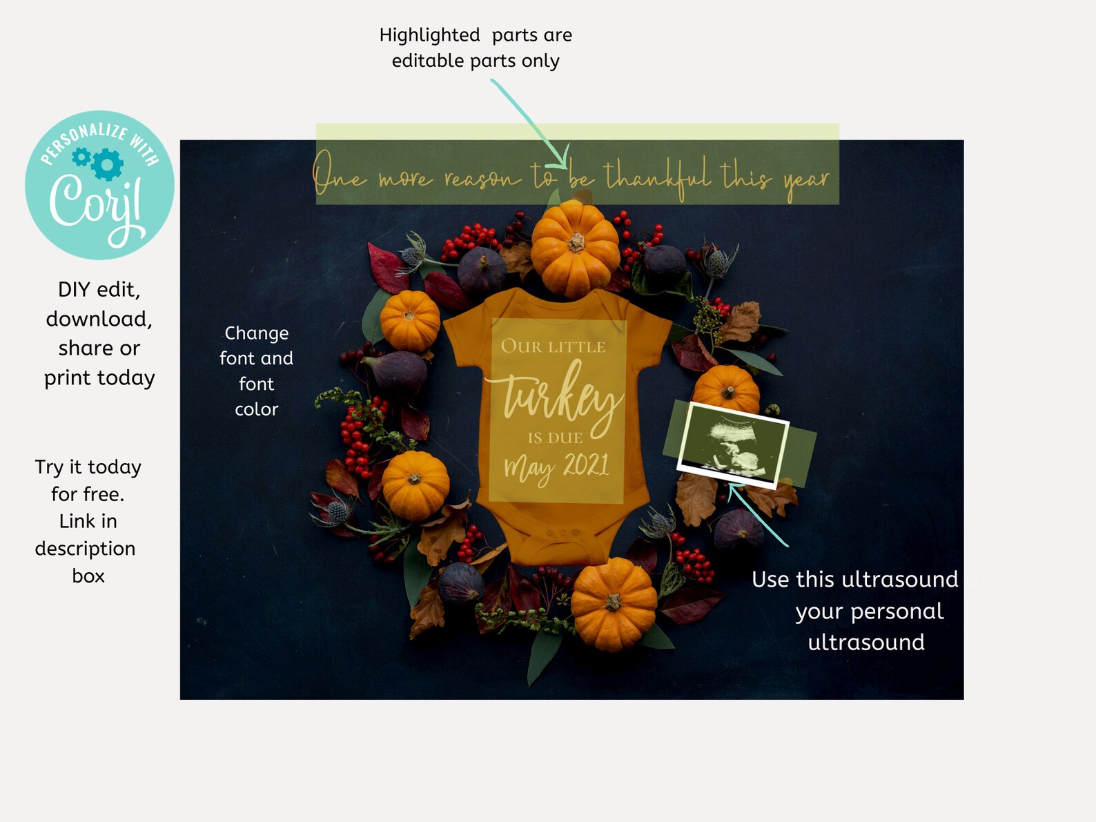 Thanksgiving Pregnancy Announcement Digital Little Turkey - Etsy