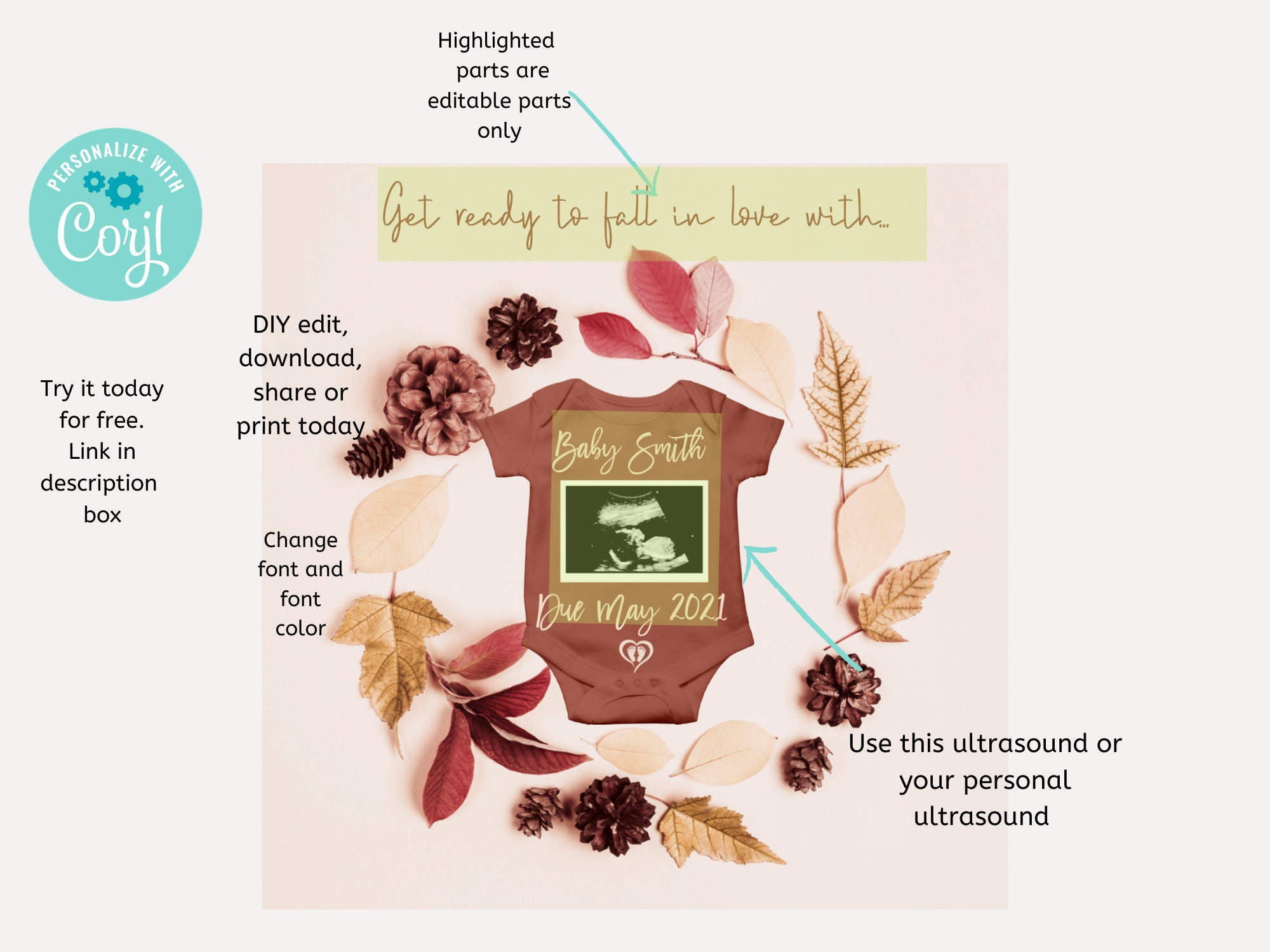 Editable, November Pregnancy Announcement, Girl, Card, Sign, Fall ...