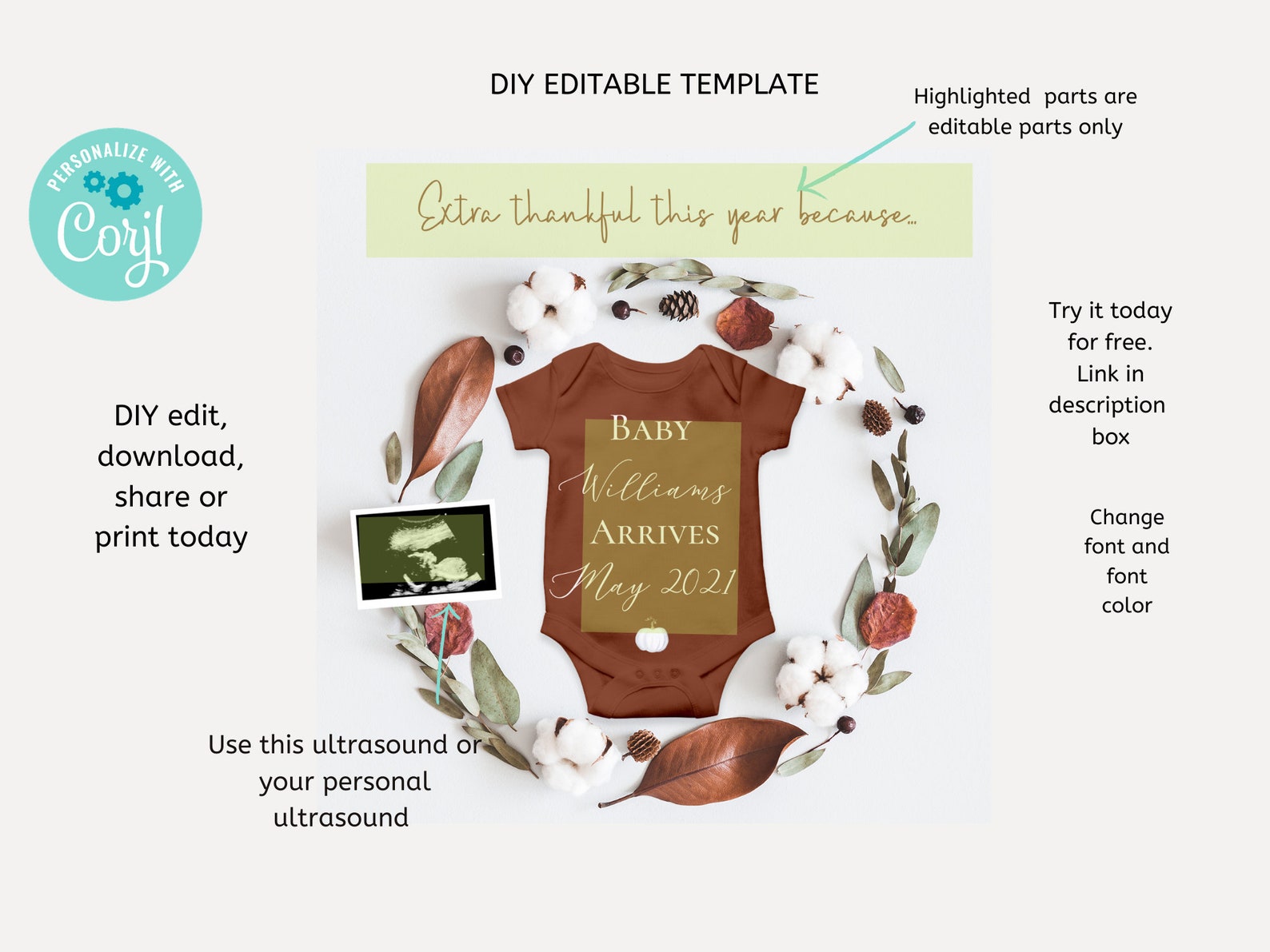 Editable, November Pregnancy Announcement, Thanksgiving, Fall, Digital ...
