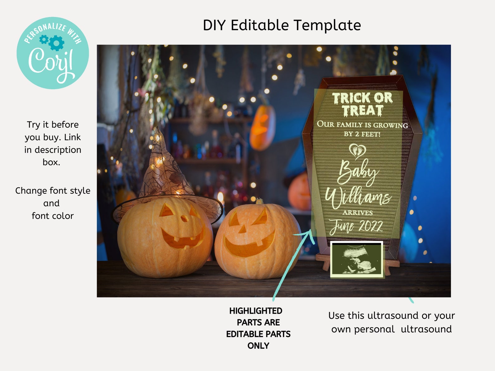 Editable Halloween Pregnancy Announcement Digital Fall | Etsy