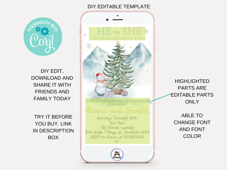 Editable Christmas Gender Reveal Invitation Christmas Tree - Etsy