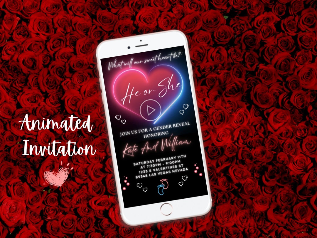Valentine's Day Gender Reveal Invitation, Animated Valentines Day ...