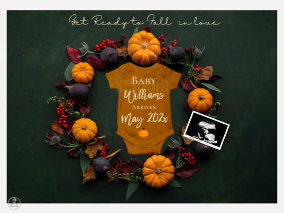 Editable Fall Pregnancy Announcement Digital Forest Green - Etsy